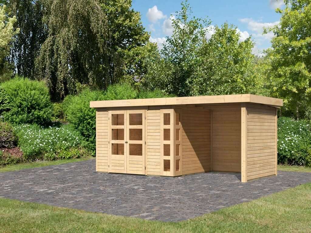 Gartenhaus SET Kerko 5 19 mm naturbelassen, inkl. 2,4 m Anbaudach ...